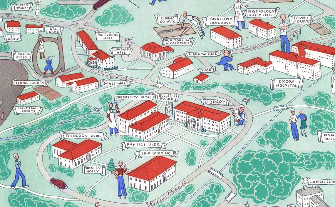 EMORY University Map ATLANTA GEORGIA Vintage Wall Art Campus - Etsy