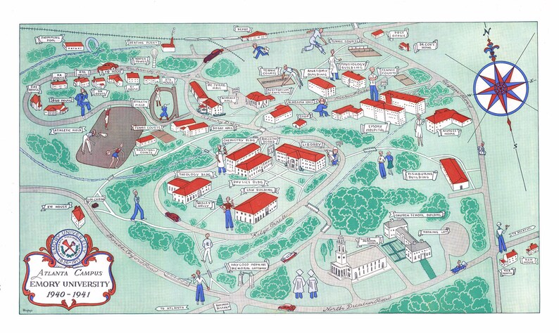 EMORY University Map ATLANTA GEORGIA Vintage Wall Art Campus - Etsy