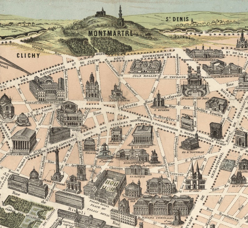 Paris Map Art Print: Vintage French City Plan, 1878 - Etsy
