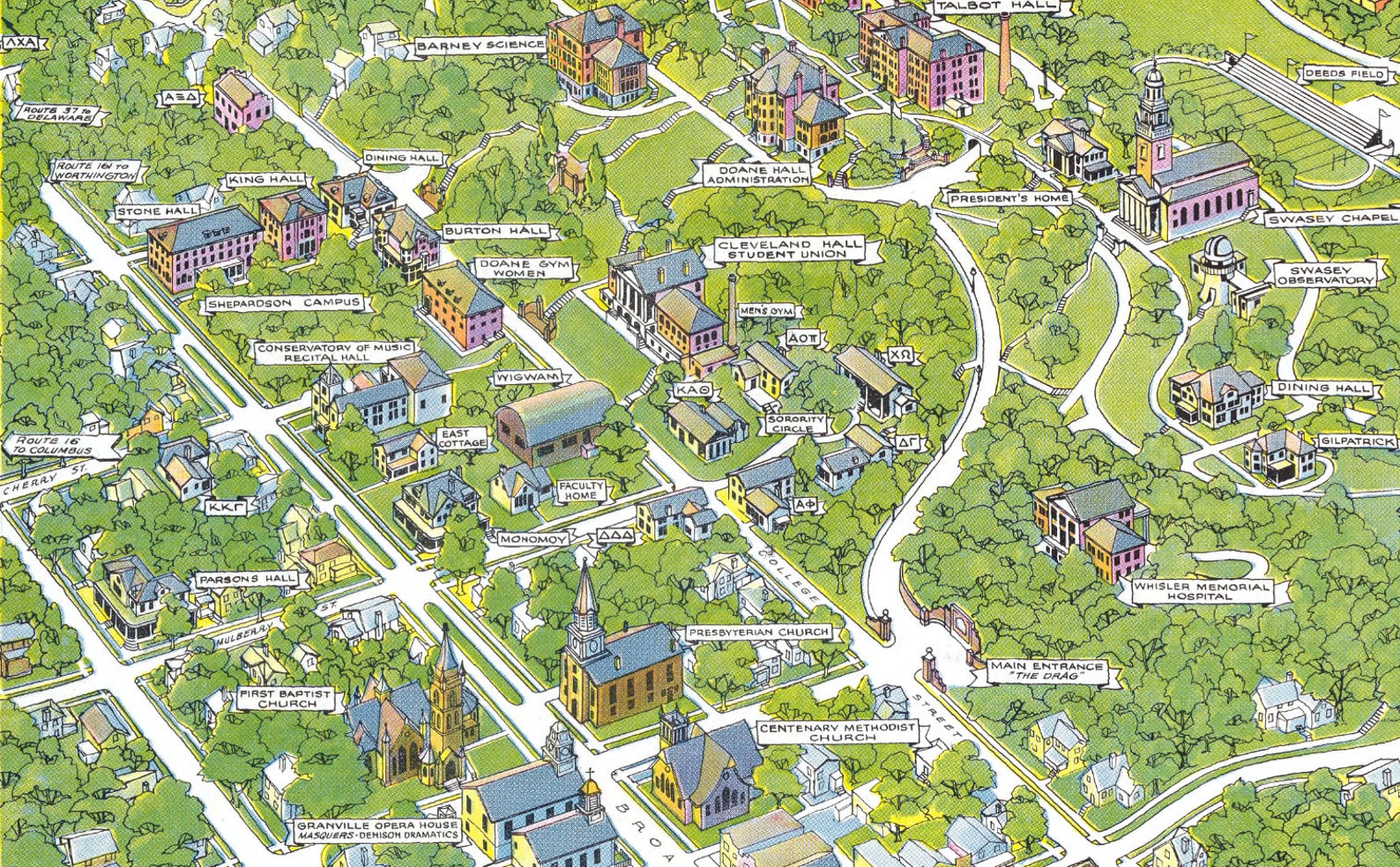 DENISON University Map GRANVILLE OHIO Vintage Wall Art Campus - Etsy