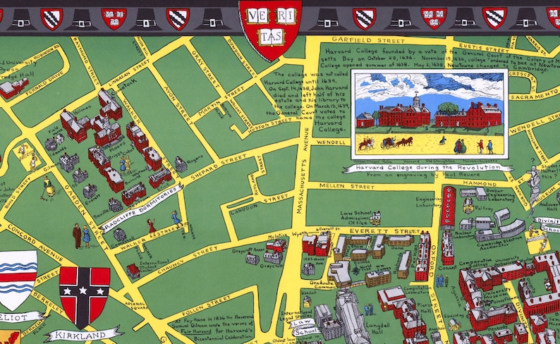 HARVARD University Map CAMBRIDGE Vintage Wall Art Campus - Etsy