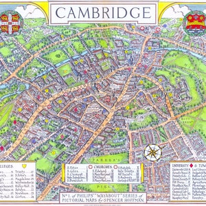 CAMBRIDGE University Map ENGLAND Vintage Wall Art Campus - Etsy