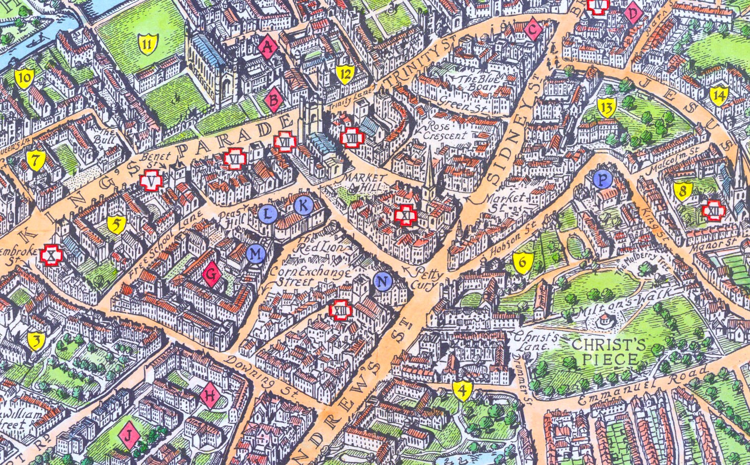 CAMBRIDGE University Map ENGLAND Vintage Wall Art Campus - Etsy