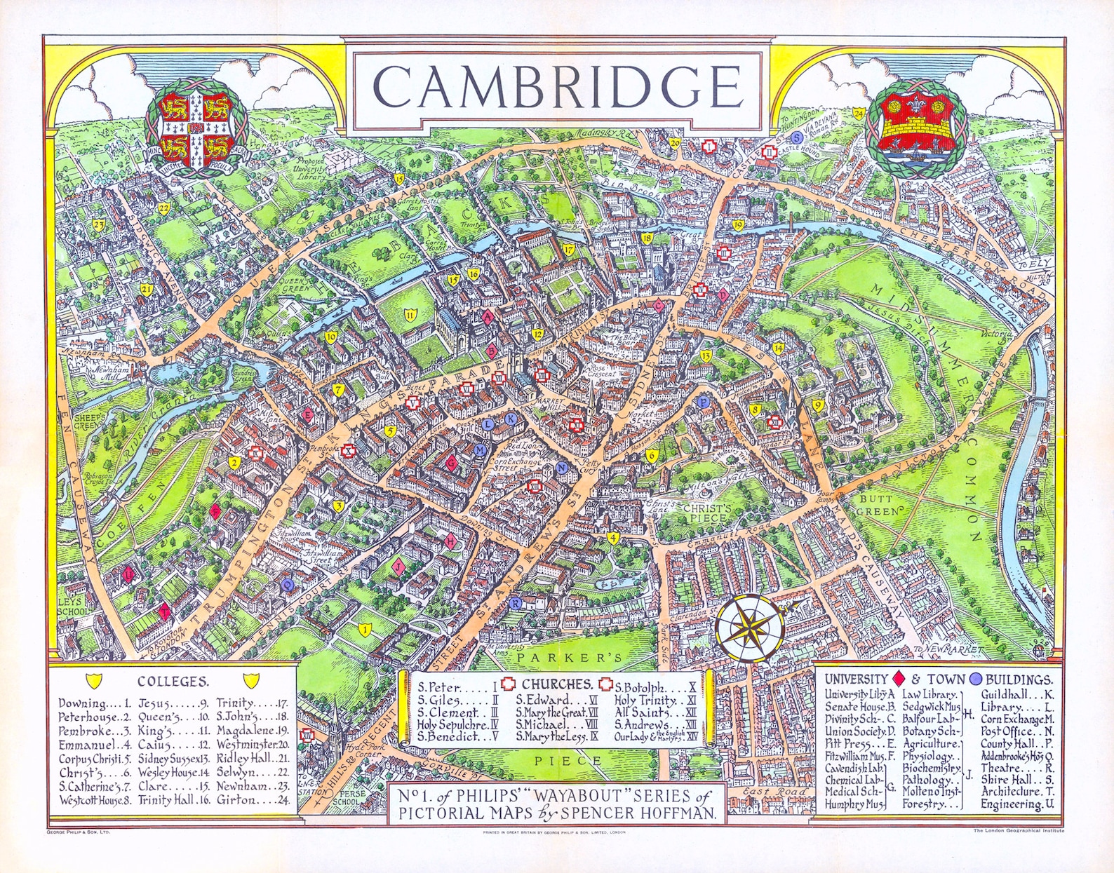 CAMBRIDGE University Map ENGLAND Vintage Wall Art Campus - Etsy