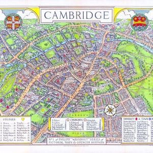 CAMBRIDGE University Map ENGLAND Vintage Wall Art Campus - Etsy