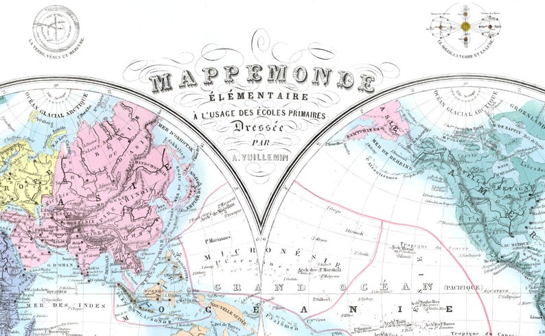 World Map Wall Art 1876 Sailling Adventure, World Discovery, Regions ...