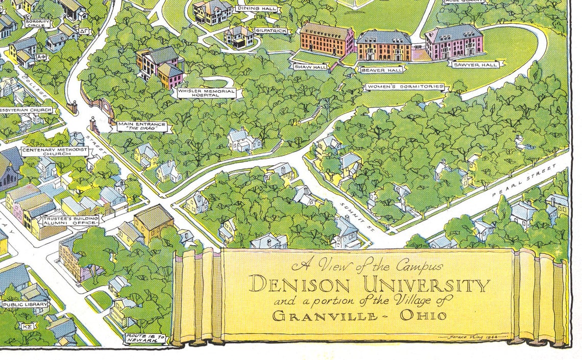 DENISON University Map GRANVILLE OHIO Vintage Wall Art Campus - Etsy UK