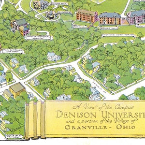 DENISON University Map GRANVILLE OHIO Vintage Wall Art Campus - Etsy