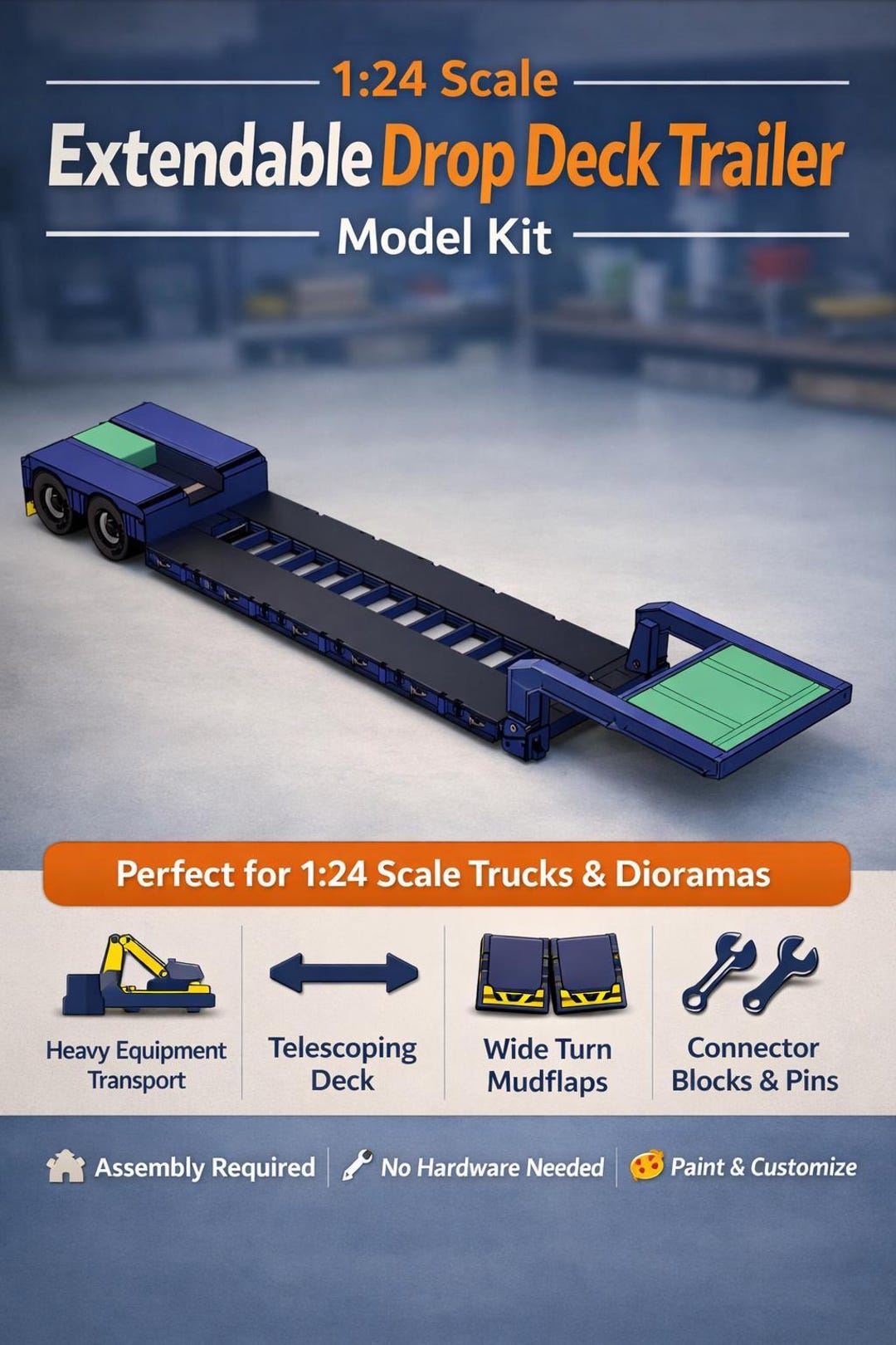 FDM 1:24 Scale Extendable Lowboy Trailer Kit – 3D Printed Heavy Haul ...