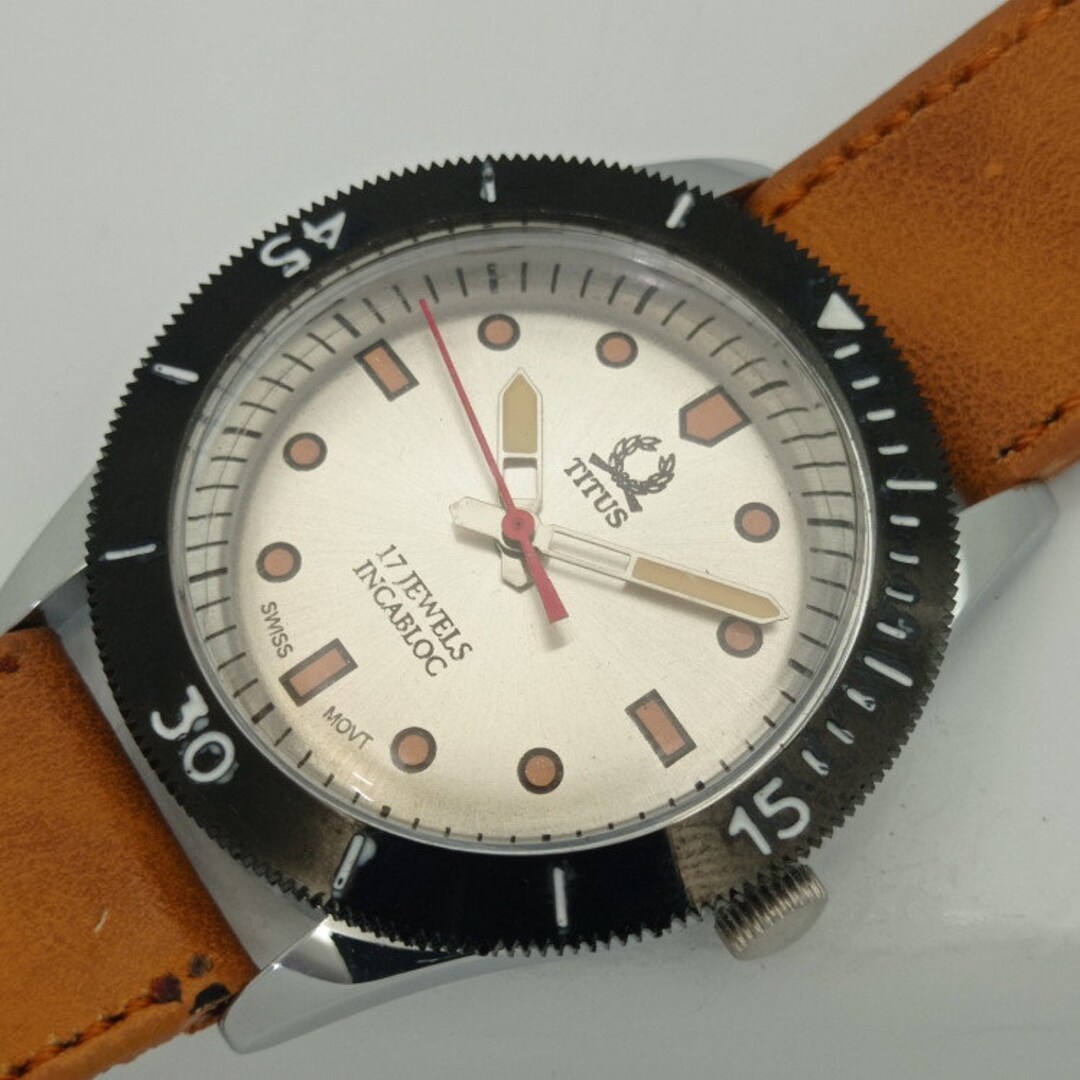 Vintage Titus Winding Swiss Mens Turnable Bezel Silver Dial Wrist Watch ...