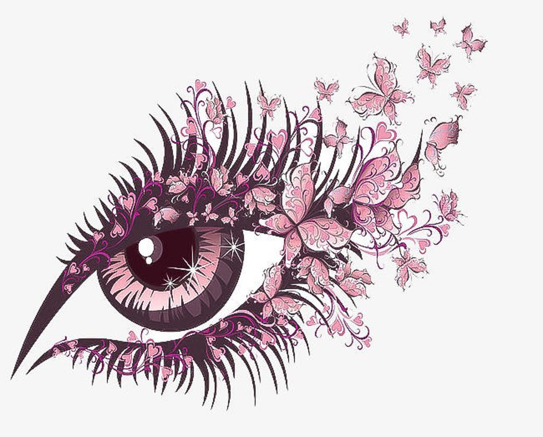Eye Long Lashes Pink Butterflies Fantasy Counted Cross Stitch Pattern ...