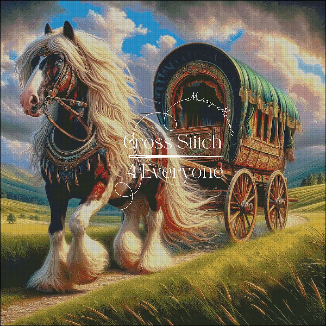 A Beautiful Gypsy Vanner Horse Pulling a Wagon in a Stunning Landscape ...