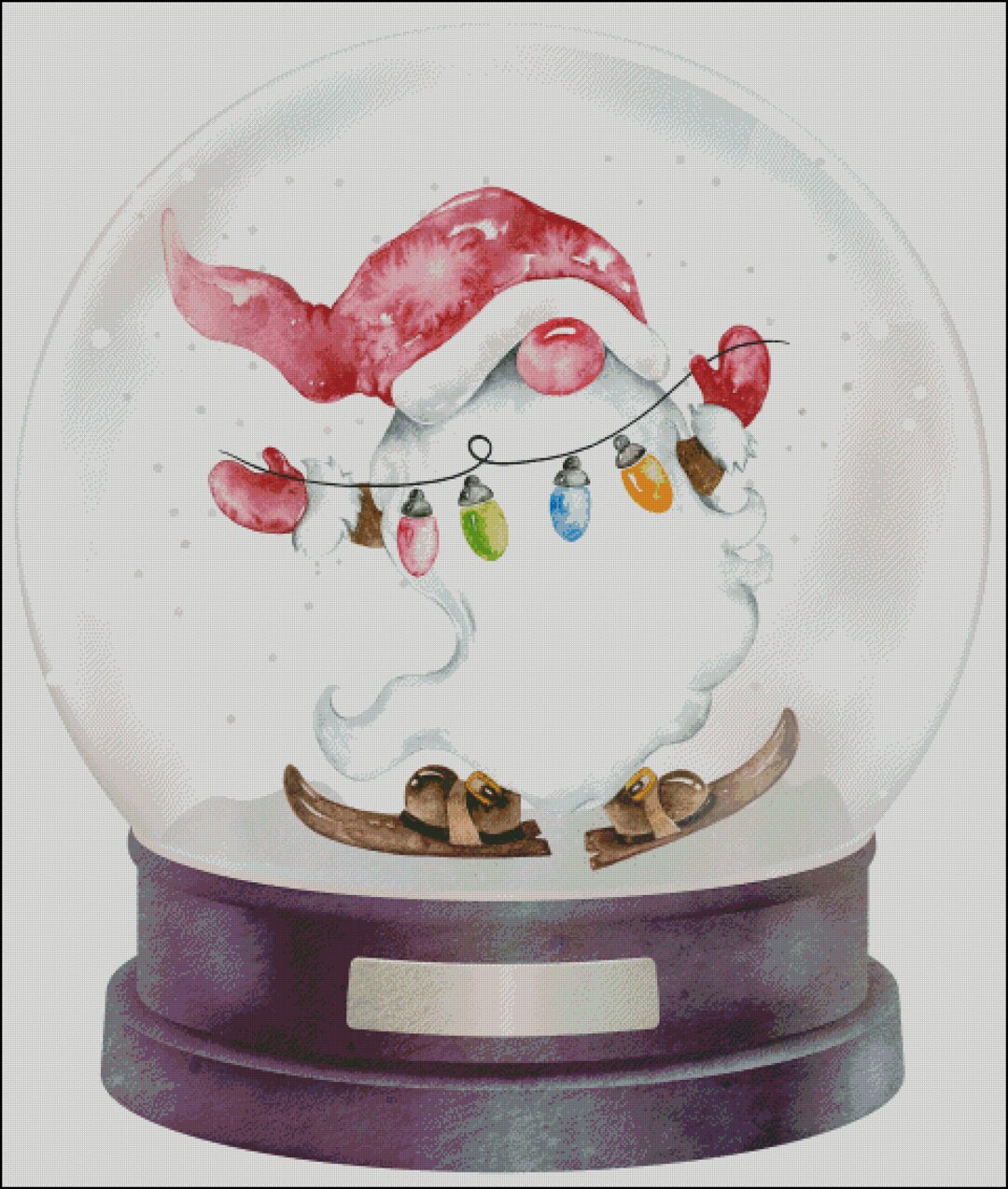 Gnome in a Snow Globe With Christmas Lights Counted Cross Stitch ...