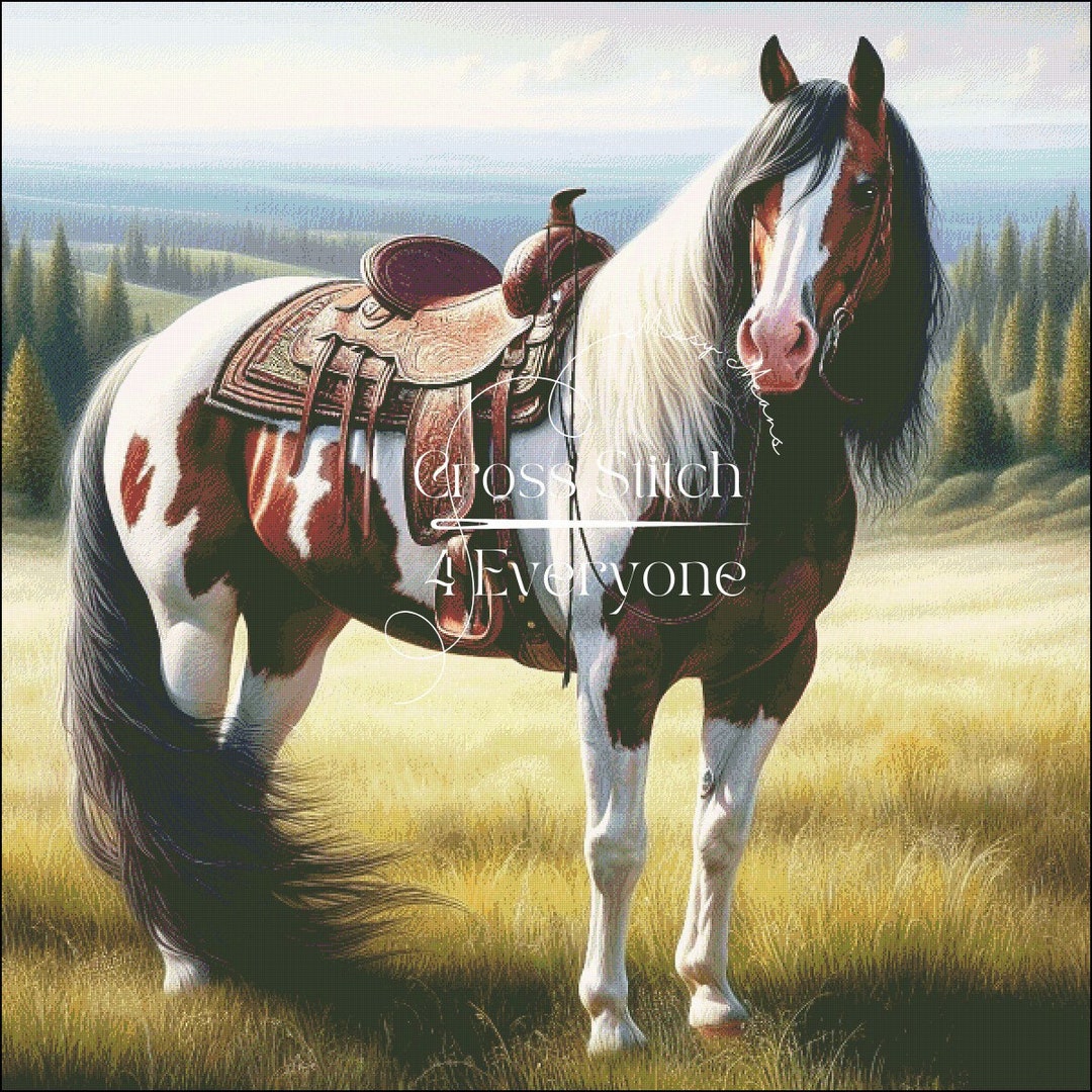 Overo Paint Horse Cross Stitch Pattern: Western Landscape (digital PDF ...