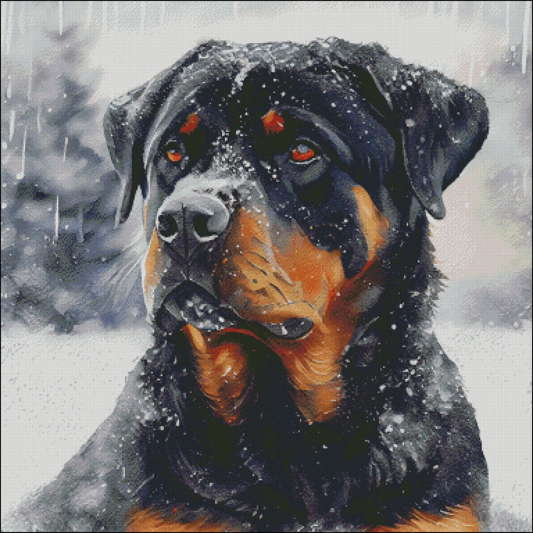 A Snowy Rottweiler Dog Christmas Winter Scene Counted Cross Stitch ...