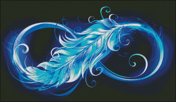 Electric Blue Infinity Symbol With Feather Counted Cross | Etsy