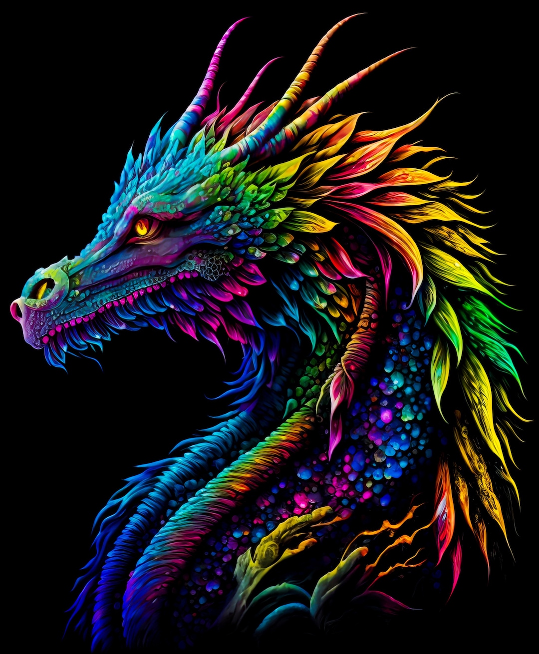 Dragon in Neon Colors Fantasy Counted Cross Stitch Pattern Digital Pdf ...