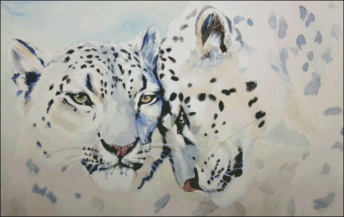 Snow Leopard Couple Wild Cats Counted Cross Stitch Pattern | Etsy
