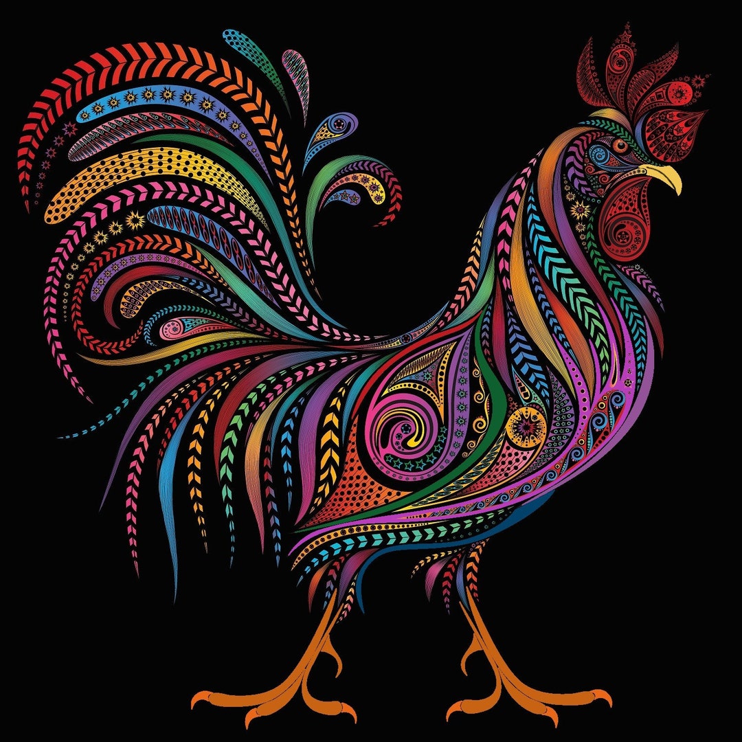 Zentangle Rooster Chicken Farm Roo Bright Purples Counted Cross Stitch ...