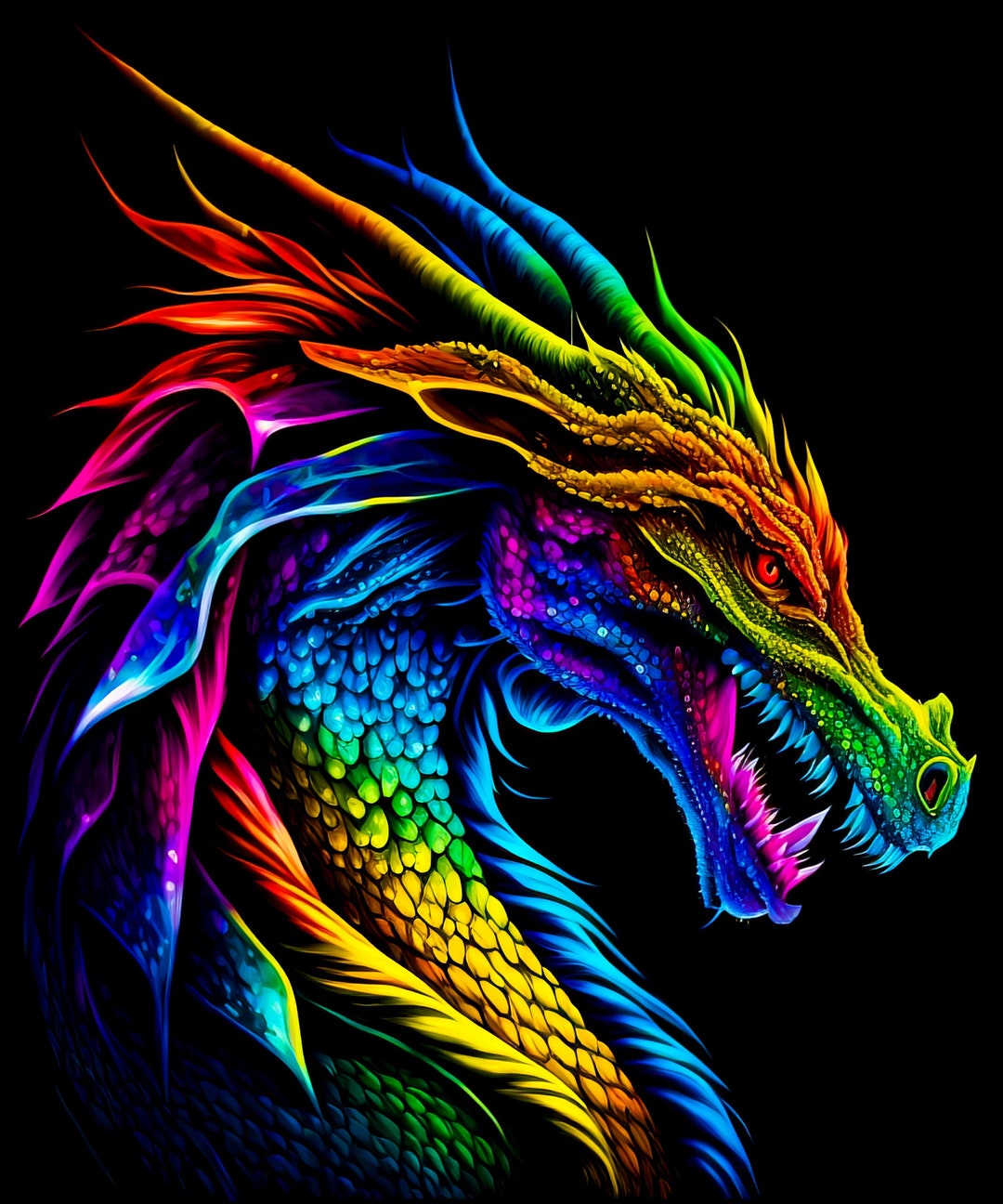 A Dragon in Neon Colors Fantasy Counted Cross Stitch Pattern Digital ...
