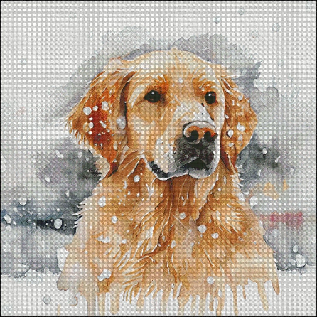 Golden Retriever Dog Winter Scene Counted Cross Stitch Pattern Digital ...