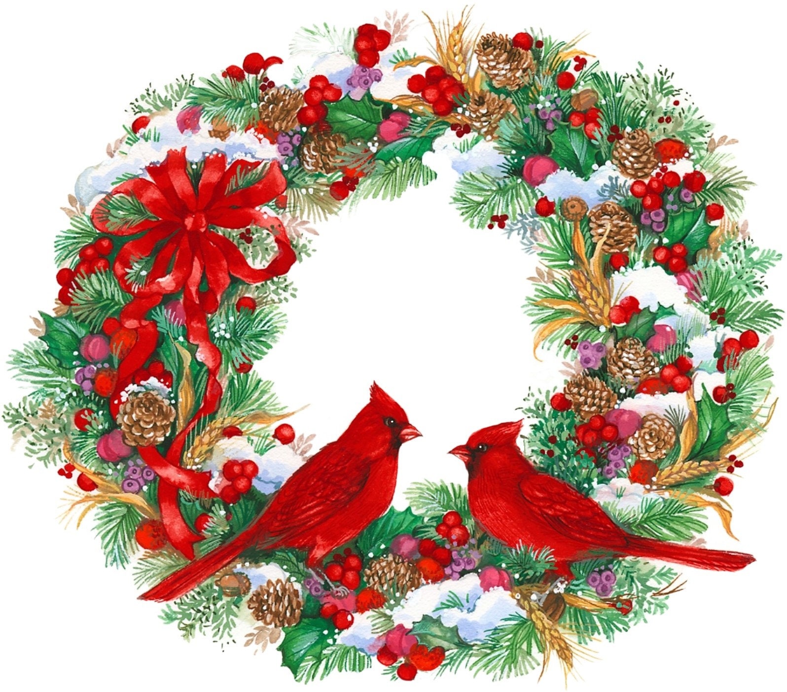 Red Cardinal Birds on Holly Christmas Wreath Counted Cross - Etsy