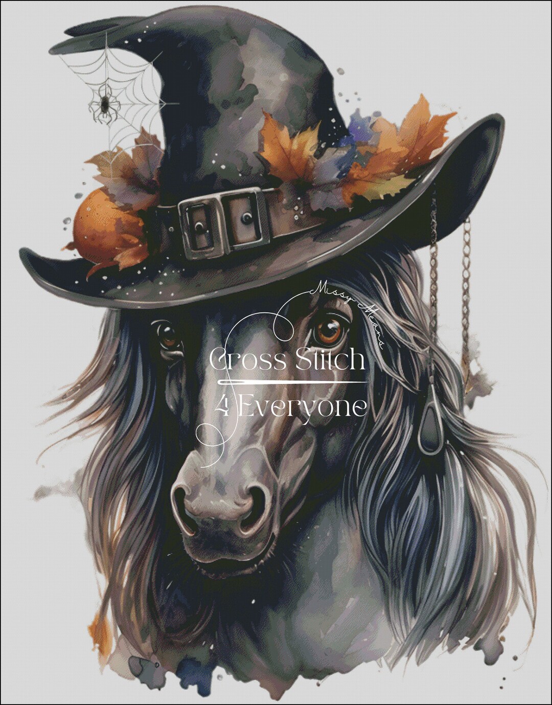 Cute Little Welsh Horse With Spider Friend Halloween Counted Cross ...