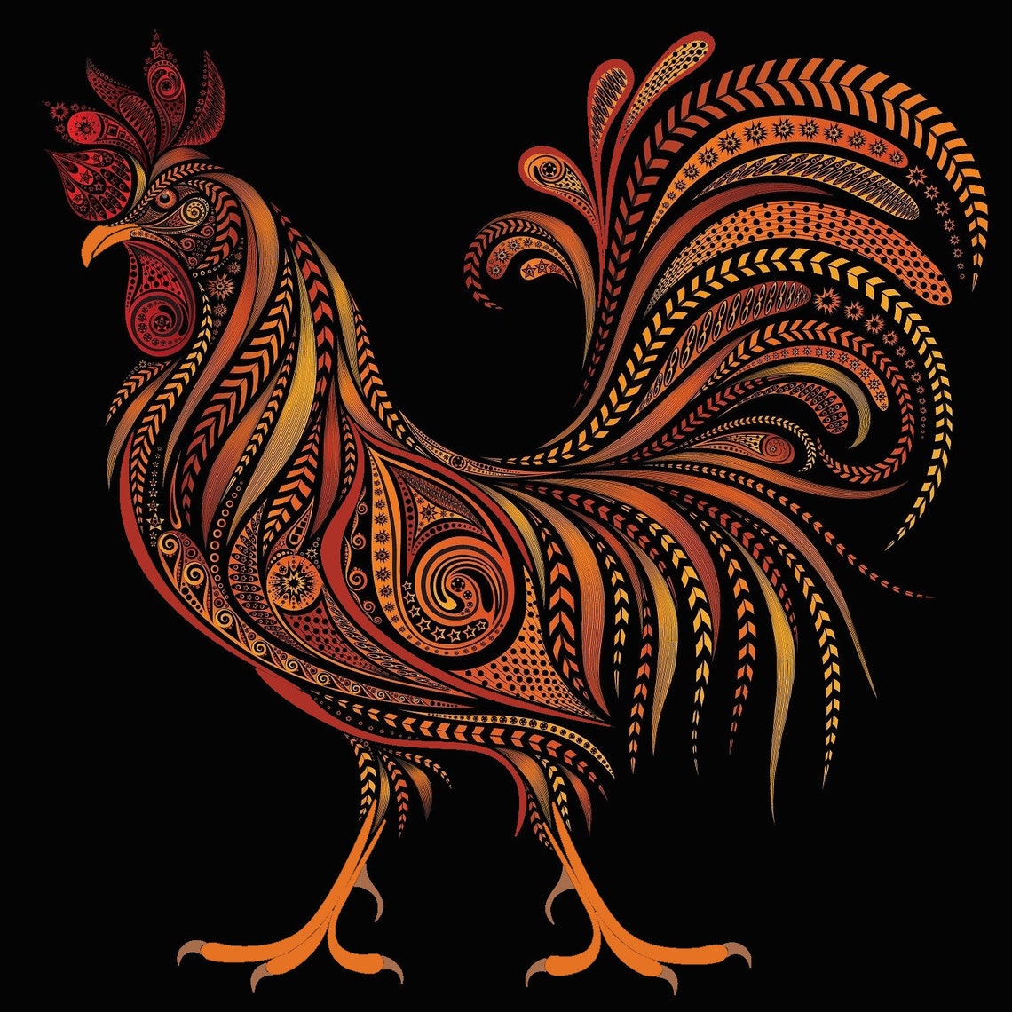 Zentangle Rooster Chicken Farm Roo Bright Colors Counted Cross Stitch ...