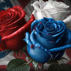 Patriotic Roses Red White Blue Rose and Flag Counted Cross Stitch ...