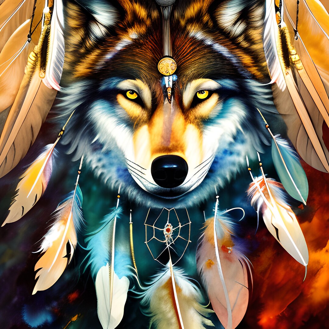 Timber Wolf With Dreamcatcher and Feathers Counted Cross Stitch Pattern ...