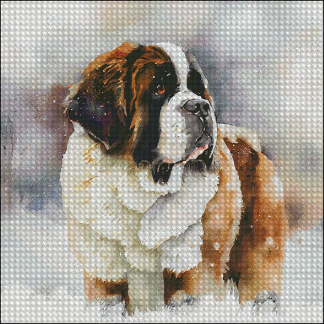 St Bernard Dog Christmas Winter Scene Counted Cross Stitch Pattern ...