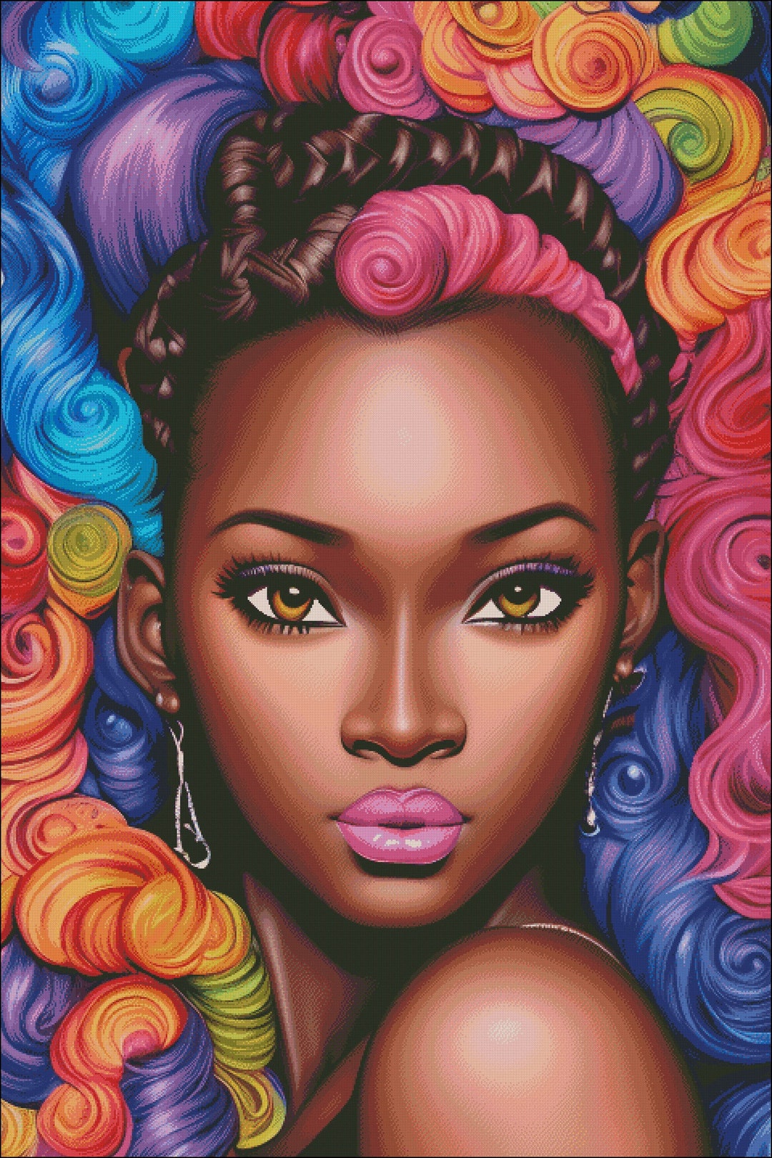 Abstract Woman of Color Beautiful Neon Counted Cross Stitch Pattern ...