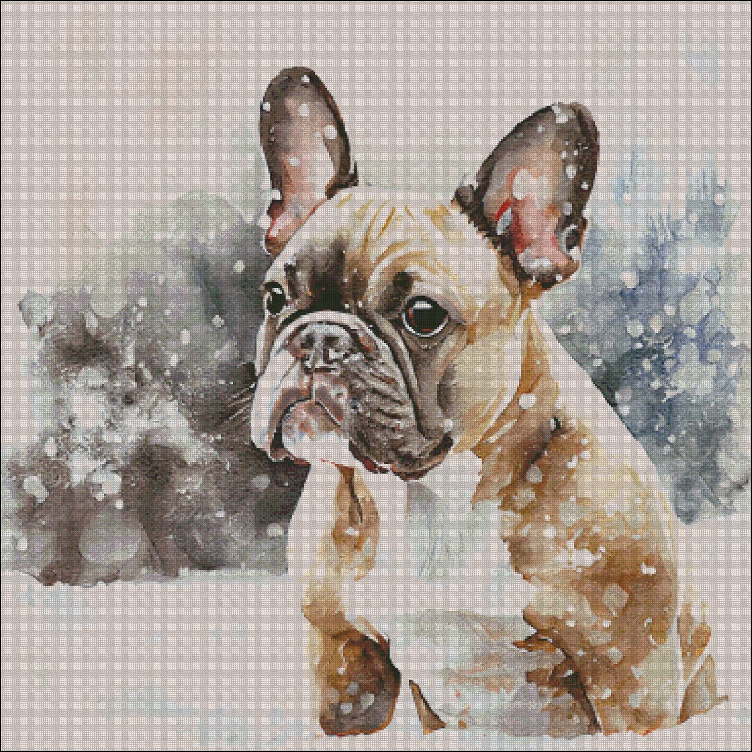 Fawn French Bulldog Frenchie Winter Scene Counted Cross Stitch Pattern ...