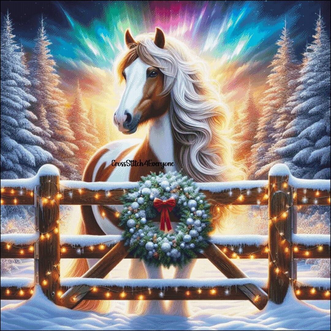 A Gorgeous Gypsy Vanner Horse in Winter With Christmas Lights Holiday ...