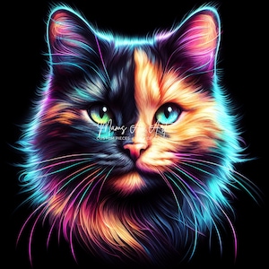 A Colorful Tortoiseshell Calico Cat in Neon Colors Counted Cross Stitch ...