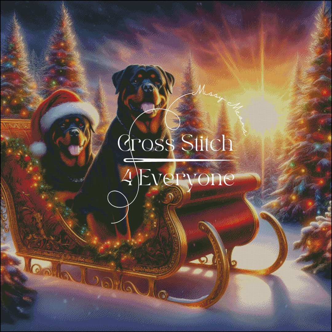 A Pair of Festive Rottweilers in a Sleigh Christmas Winter Holiday ...