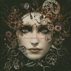 Time Clock Watch Gears Cogs Steampunk Woman Counted Cross Stitch ...