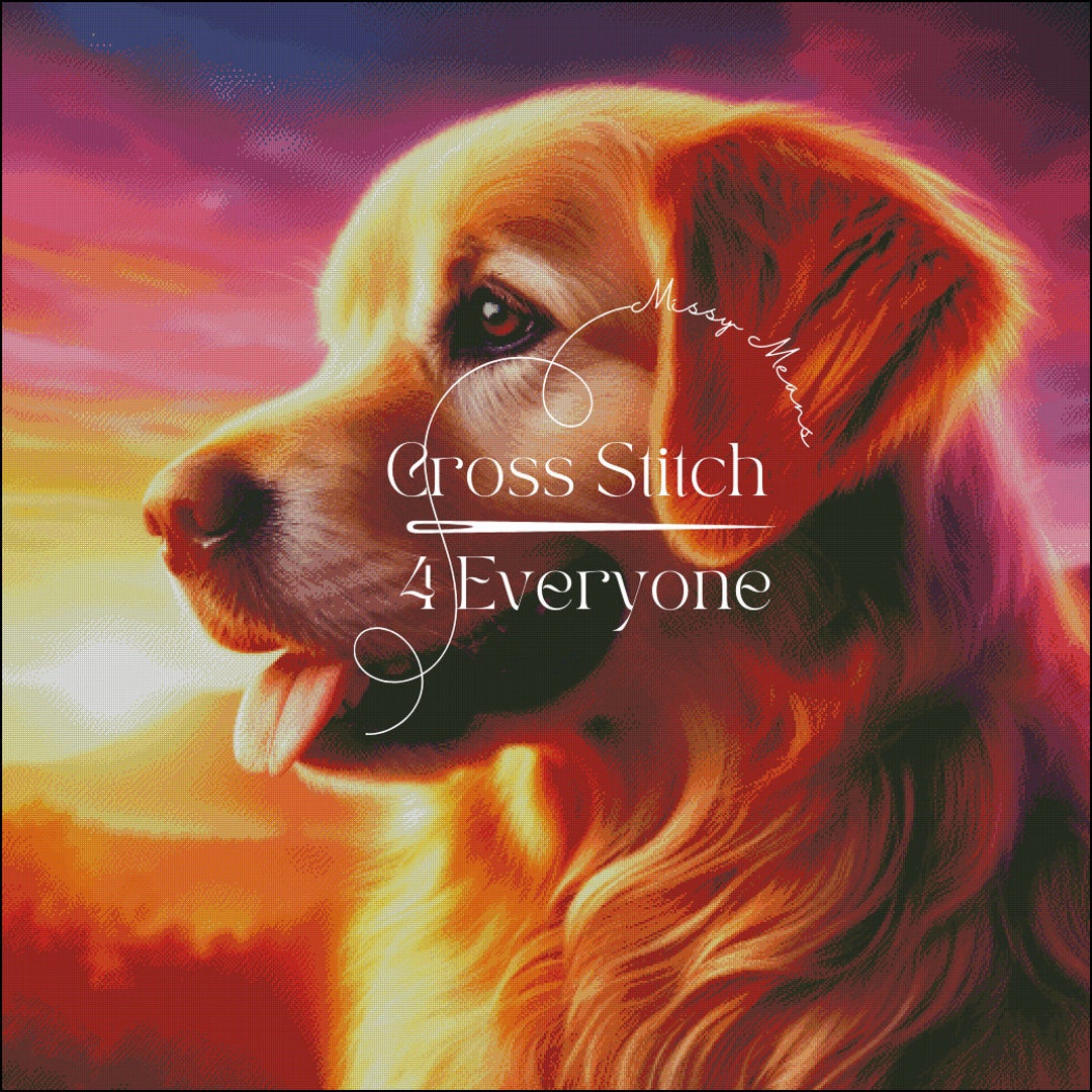 A Golden Retriever Dog in a Golden Sunset Counted Cross Stitch Pattern ...