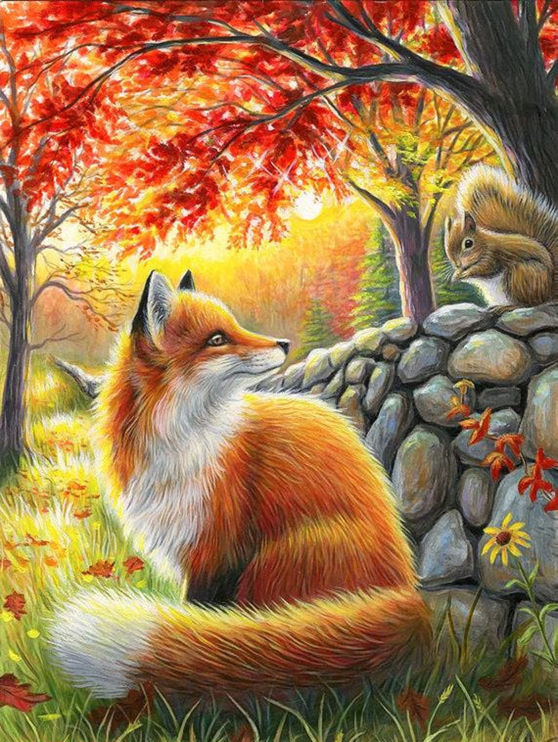 Red Fox With Squirrel Counted Cross Stitch Pattern PDF - Etsy