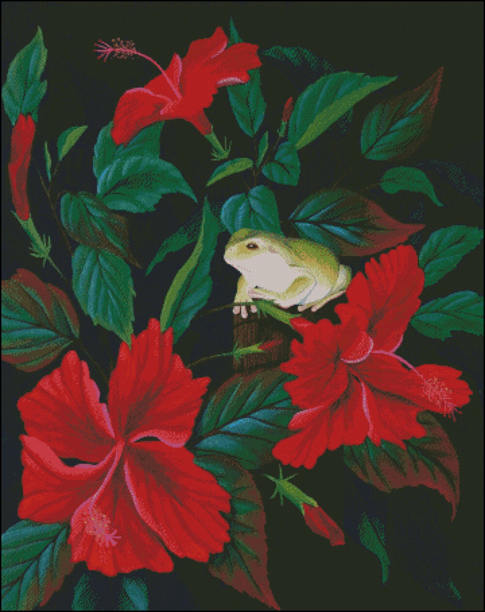 Green Tree Frog on Hibiscus Flower Counted Cross Stitch - Etsy