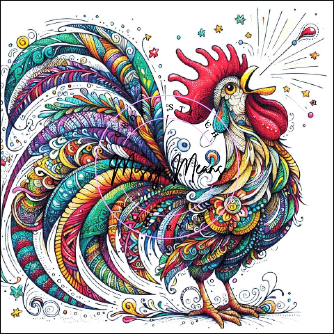 Rooster Doodle Zentangle Cross Stitch Pattern: Fragile Wings (digital ...