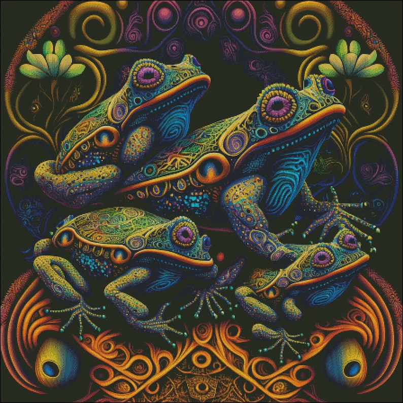 Four Frogs Quad Super Cool Counted Cross Stitch Pattern - Etsy