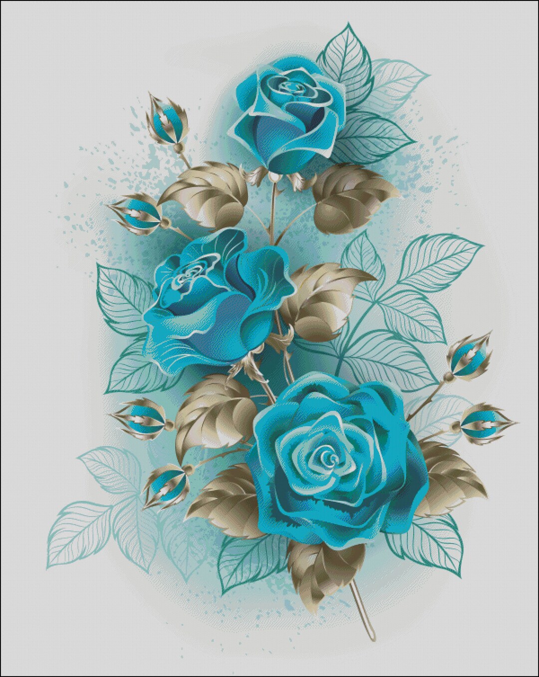 Turquoise Rose Bouquet Flowers Counted Cross Stitch Pattern Digital Pdf ...