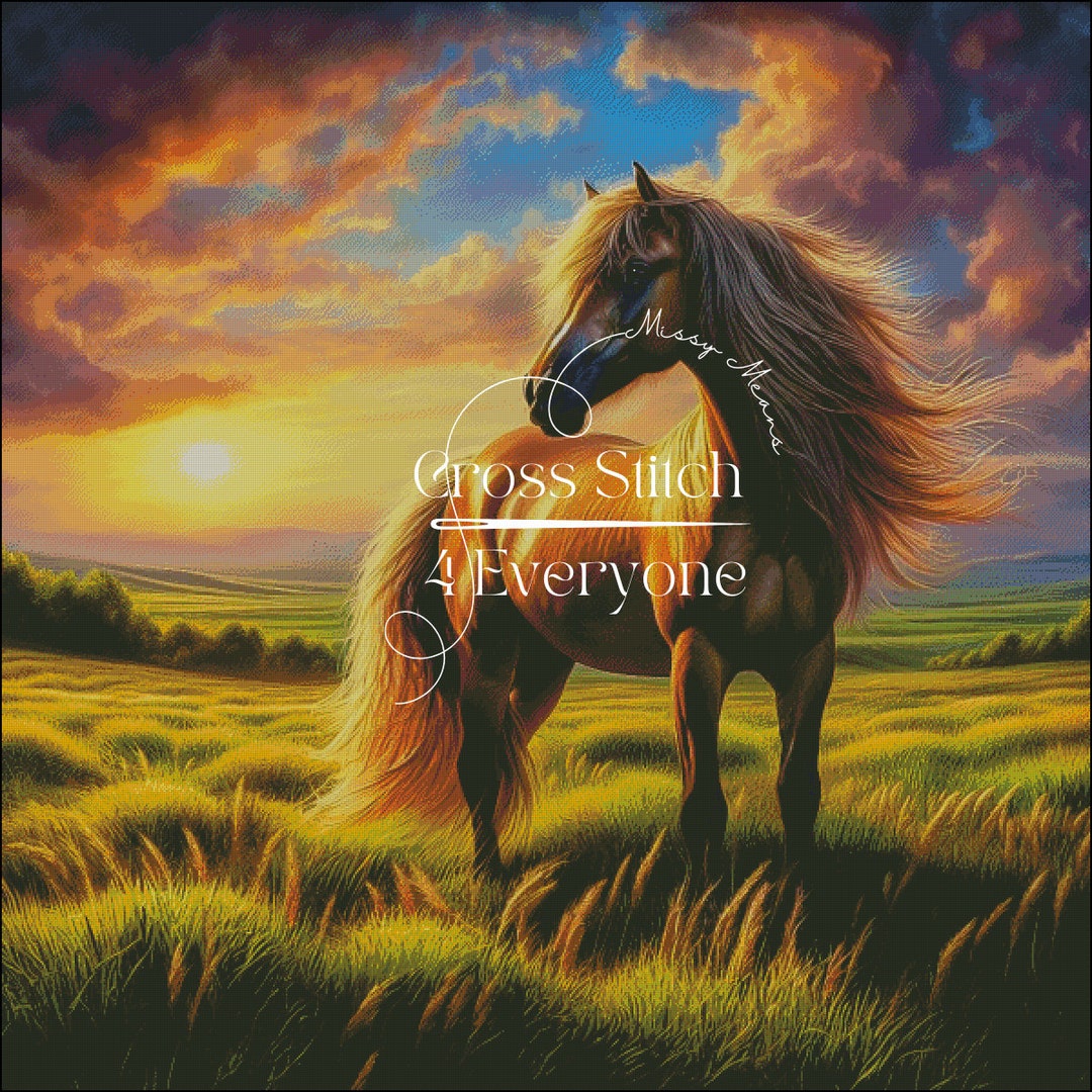 Kiger Mustang Cross Stitch Pattern: Landscape Needlework (digital PDF ...