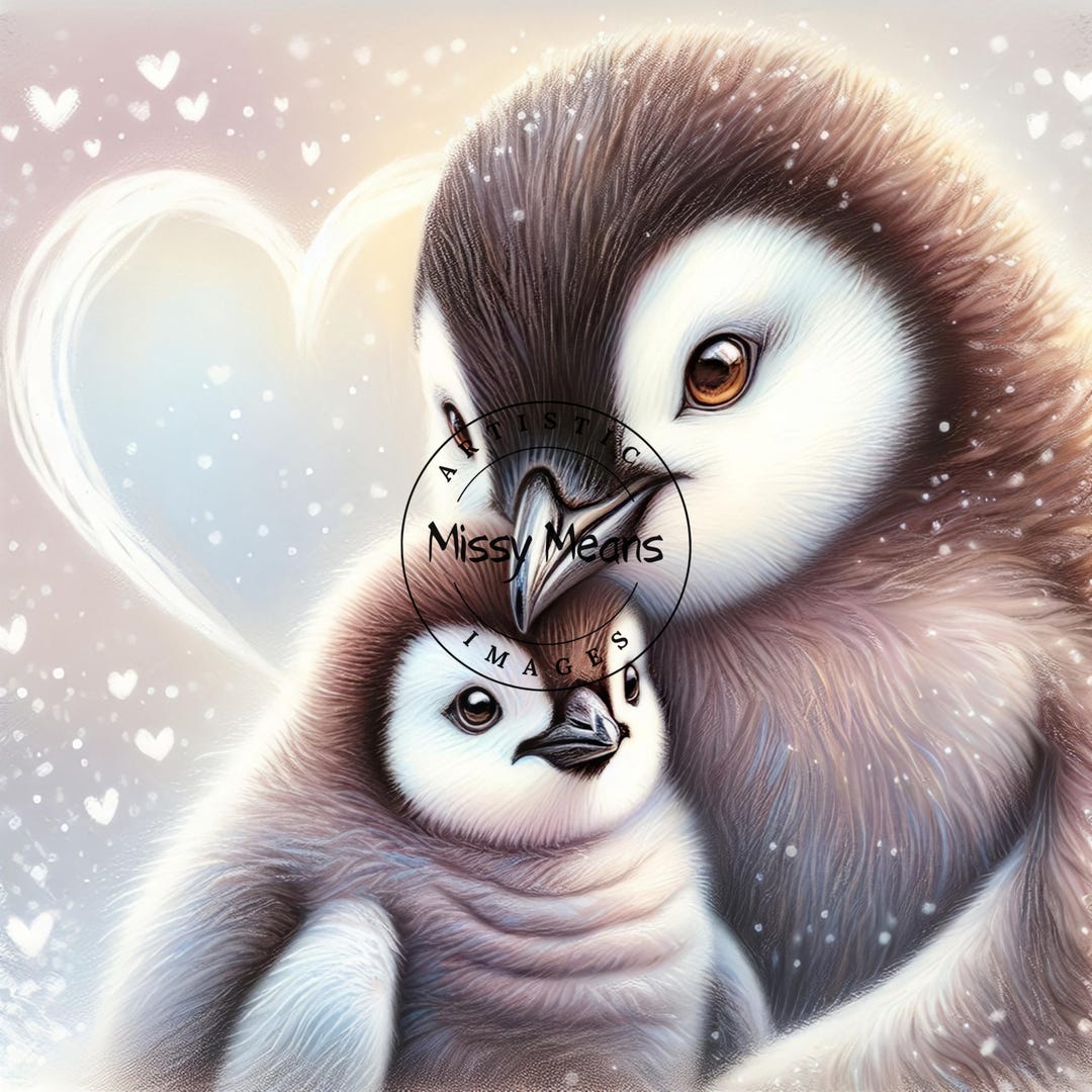 ART PRINT of a Mother Penguin With Baby Illustration (png Digital ...