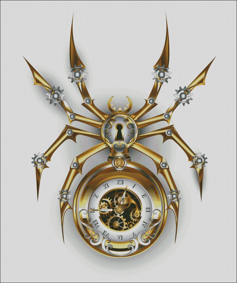 Steampunk Style Clock Gears Spider Counted Cross Stitch - Etsy