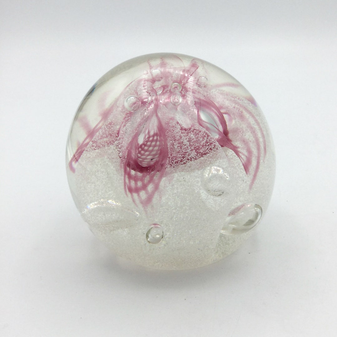 Caithness Glass Paperweight: Scottish Art Glass, Pink Floral Design ...