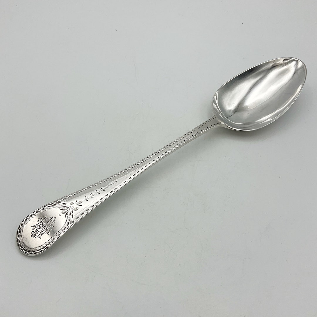 Antique 1700s Bright Cut Sterling Silver Serving Spoon, Georgian ...