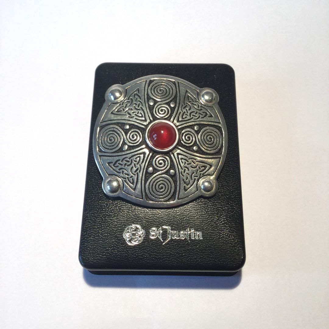 St Justin Pewter Brooch, Carnelian Stone, Cornish Pewter Brooch ...