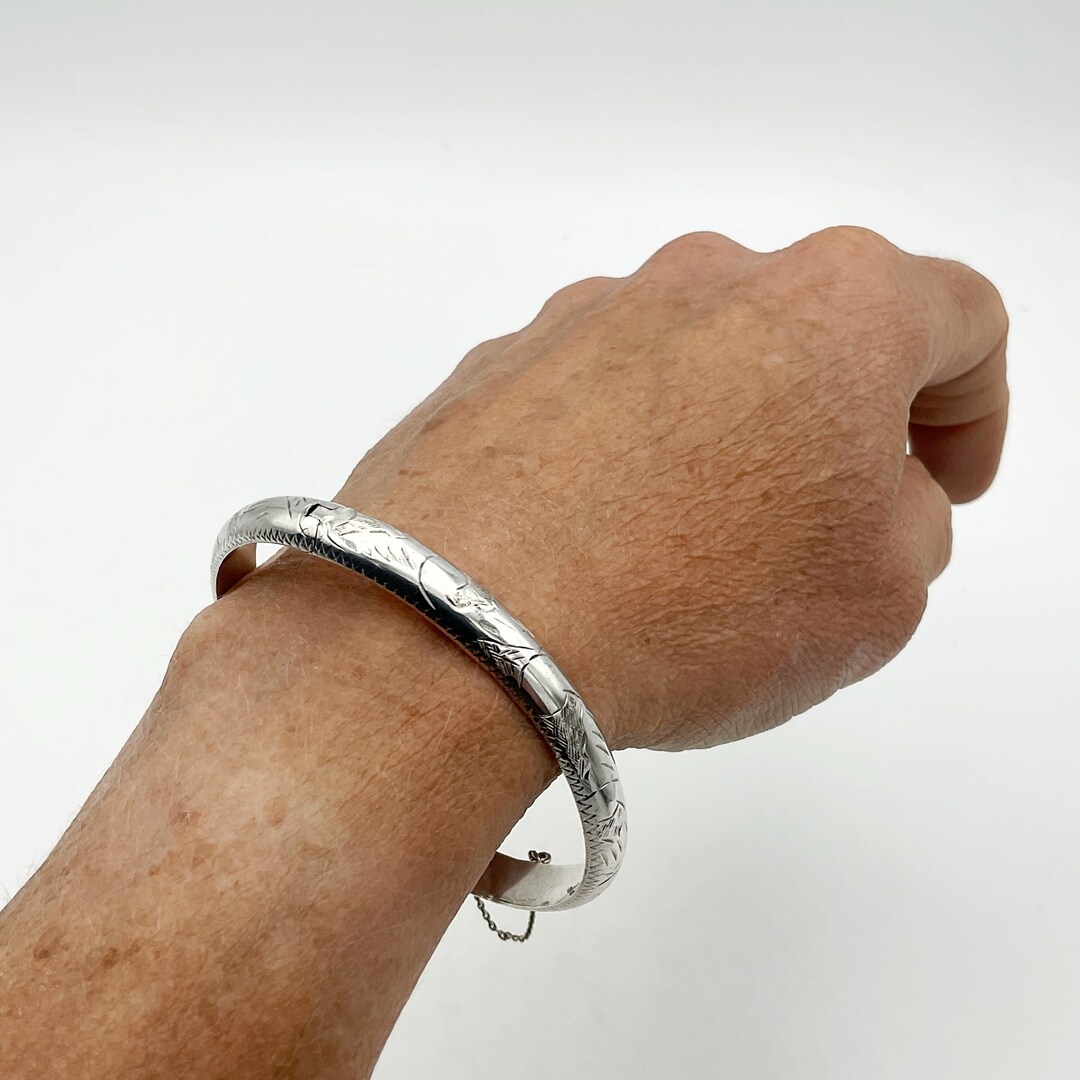 Vintage Solid Silver Hinged Bracelet, Snap Bracelet - Etsy